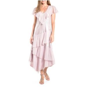 Komarov | Dresses | Komarov Ruffle Vneck Tiered Charmeuse Chiffon Dress ...